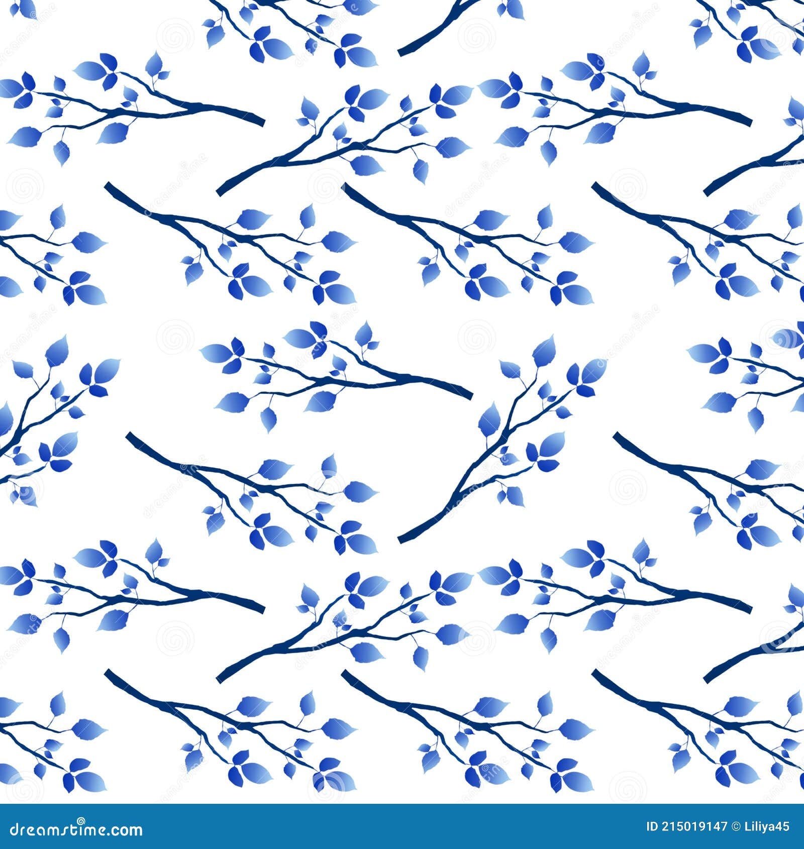 Seamless Pattern with Blue Leaves . Stock Illustration - Illustration ...