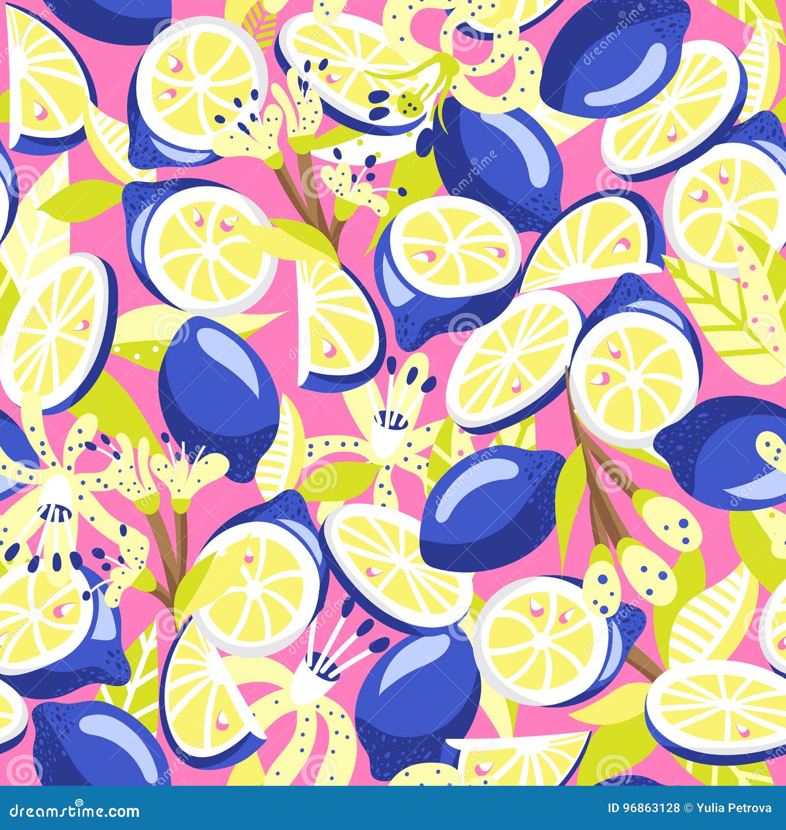 Seamless Pattern with Blue Lemons Stock Vector - Illustration of ...
