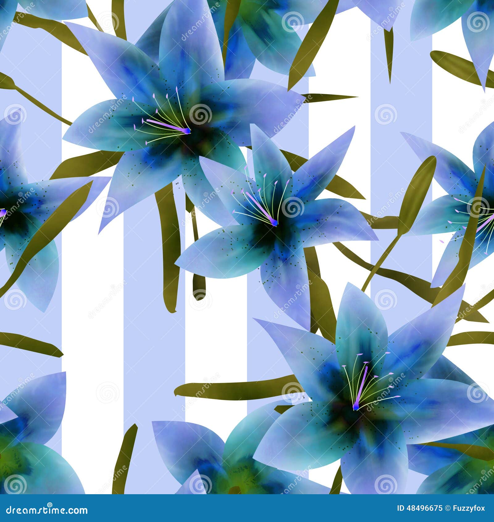 Seamless Pattern with Blue Lilies Texture Background Stock Illustration ...