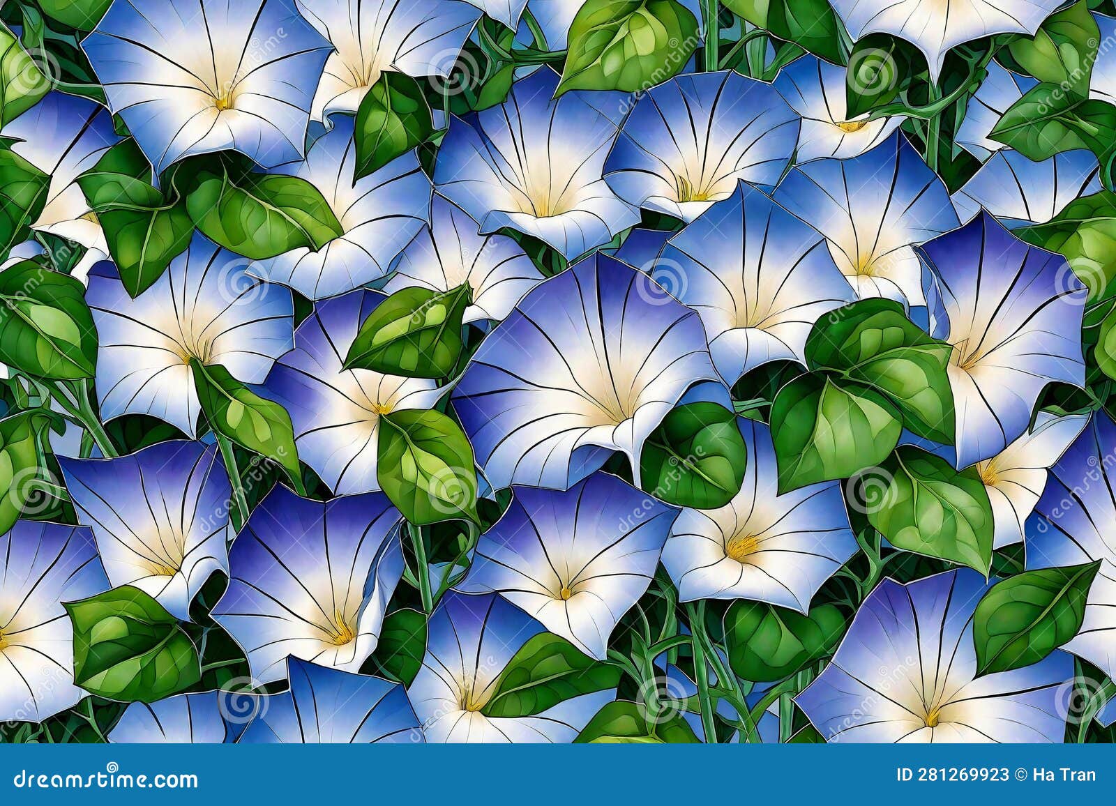 Seamless Pattern with Blue Morning Glory Flowers Stock Illustration ...