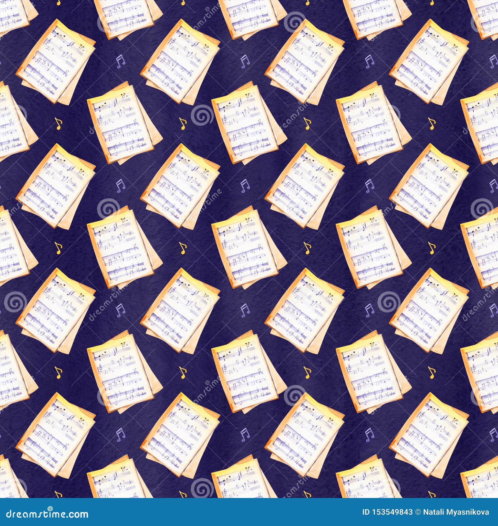 Seamless Pattern with Blue Musical Notes and Signs. Hand Drawn Bright ...