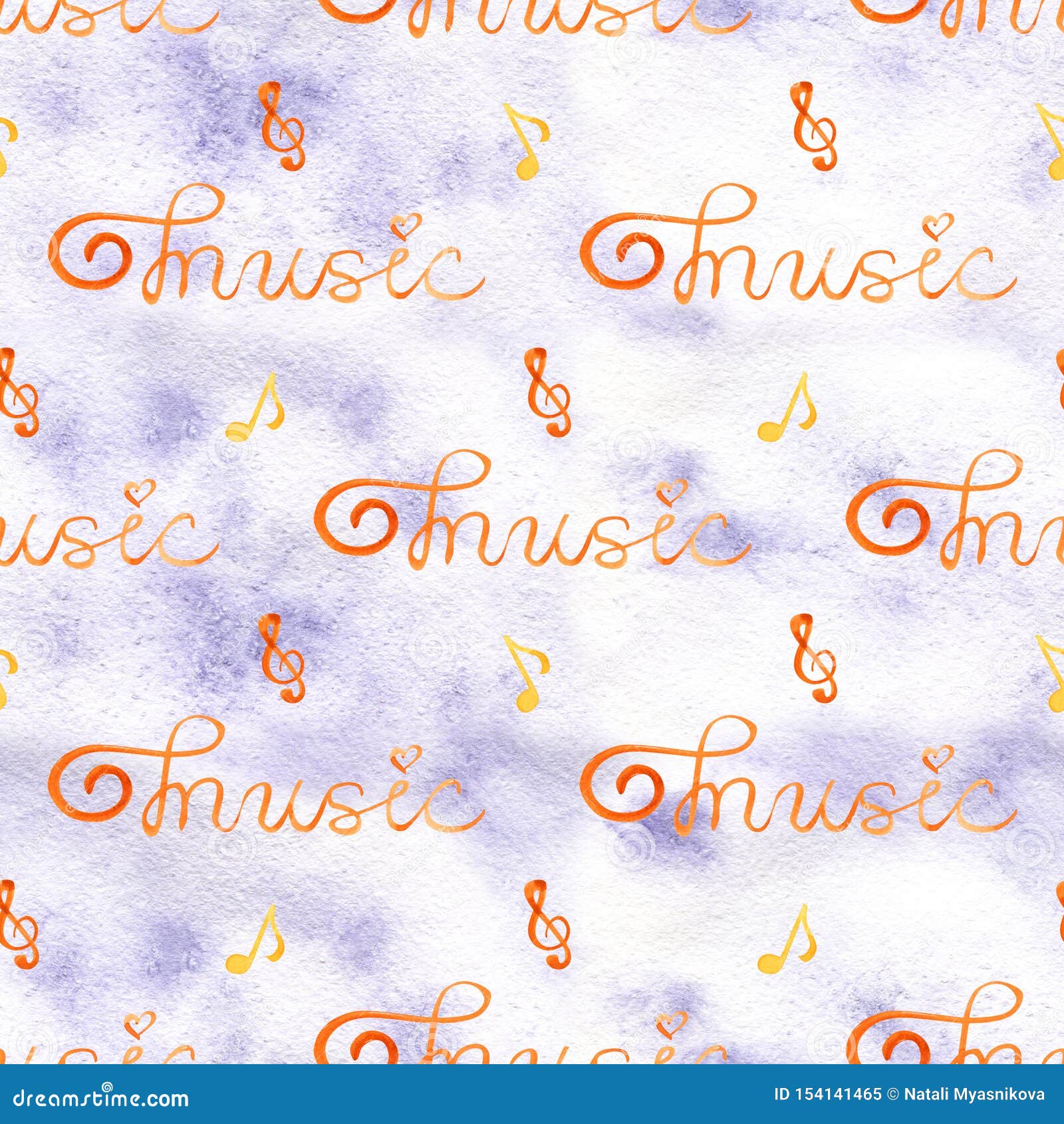 Seamless Pattern with Blue Musical Notes and Signs. Hand Drawn Bright ...