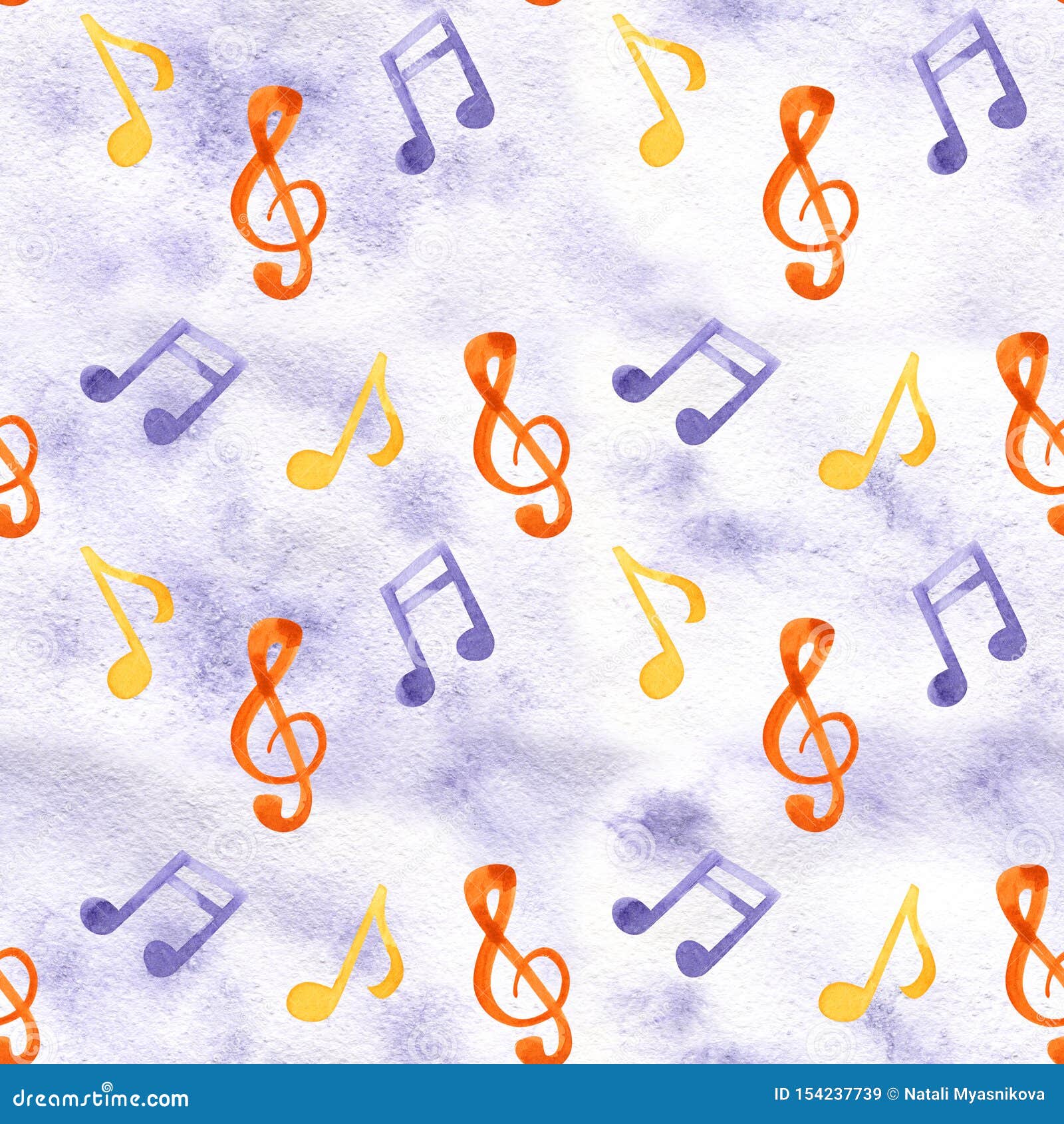 Seamless Pattern with Blue Musical Notes and Signs. Hand Drawn Bright ...