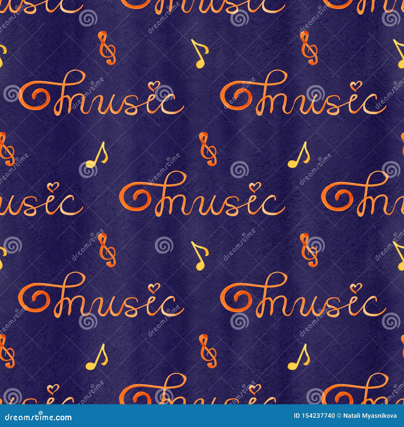 Seamless Pattern with Blue Musical Notes and Signs. Hand Drawn Bright ...