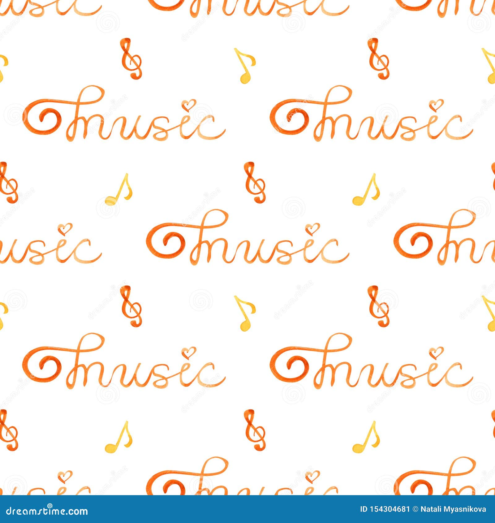 Seamless Pattern with Blue Musical Notes and Signs. Hand Drawn Bright ...