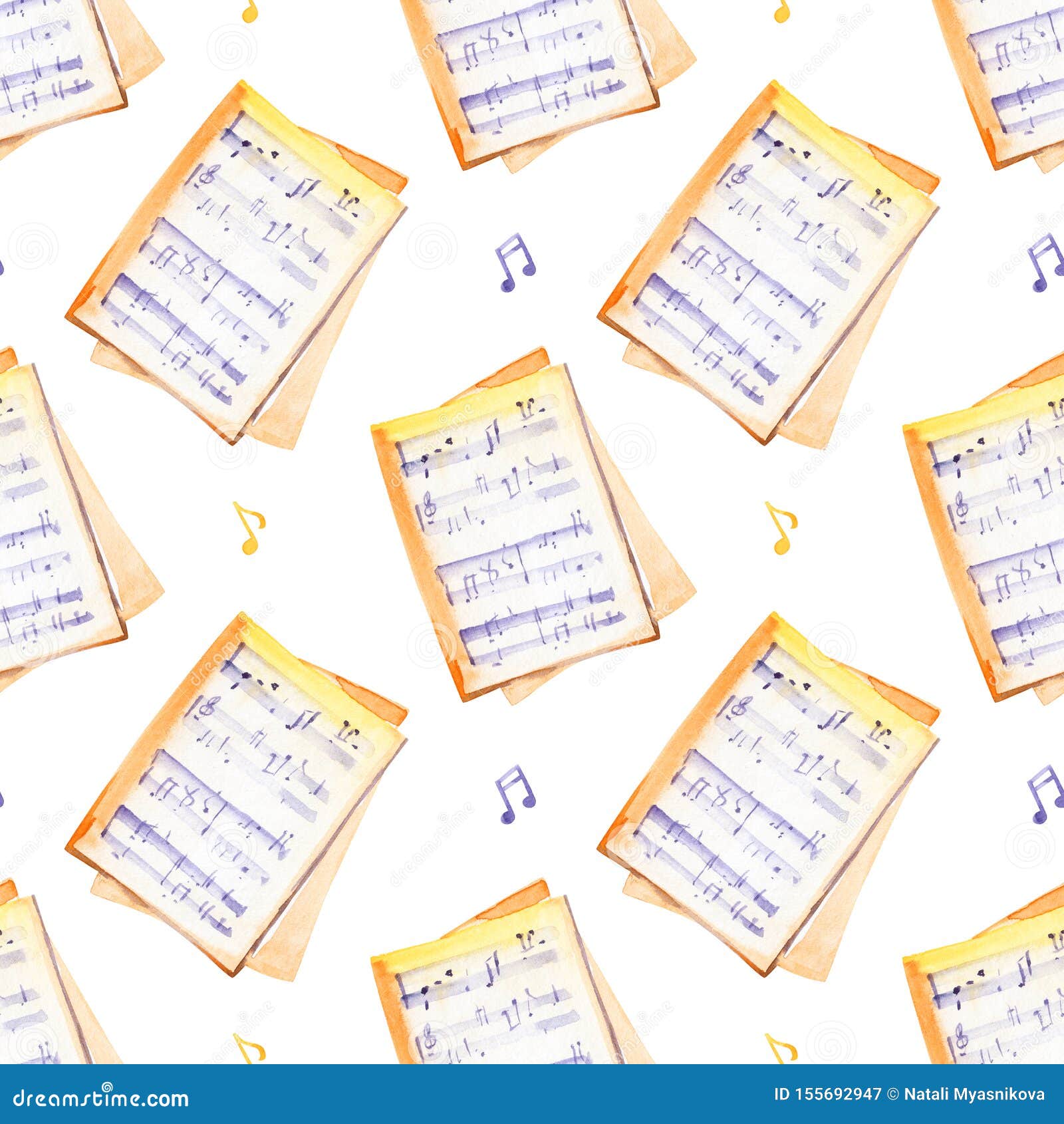 Seamless Pattern with Blue Musical Notes and Signs. Hand Drawn Bright ...