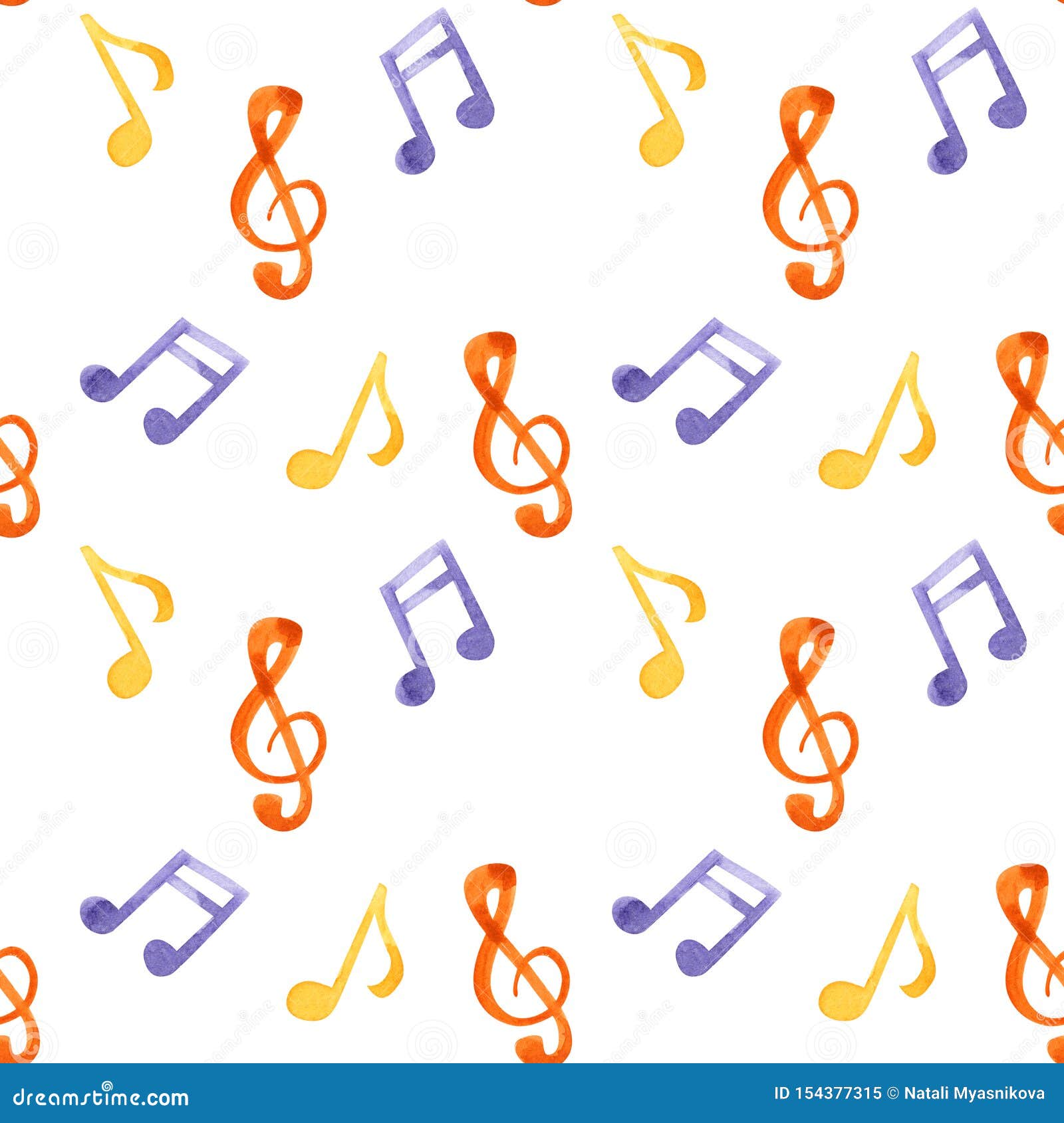 Seamless Pattern with Blue Musical Notes and Signs. Hand Drawn Bright ...