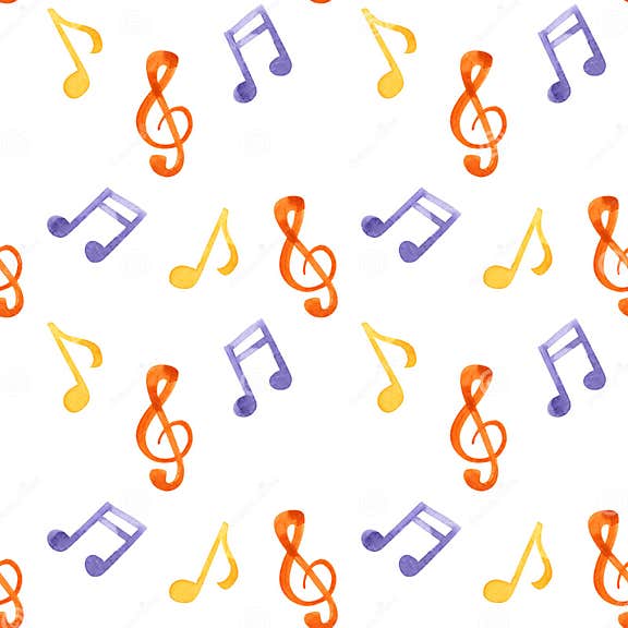 Seamless Pattern with Blue Musical Notes and Signs. Hand Drawn Bright ...