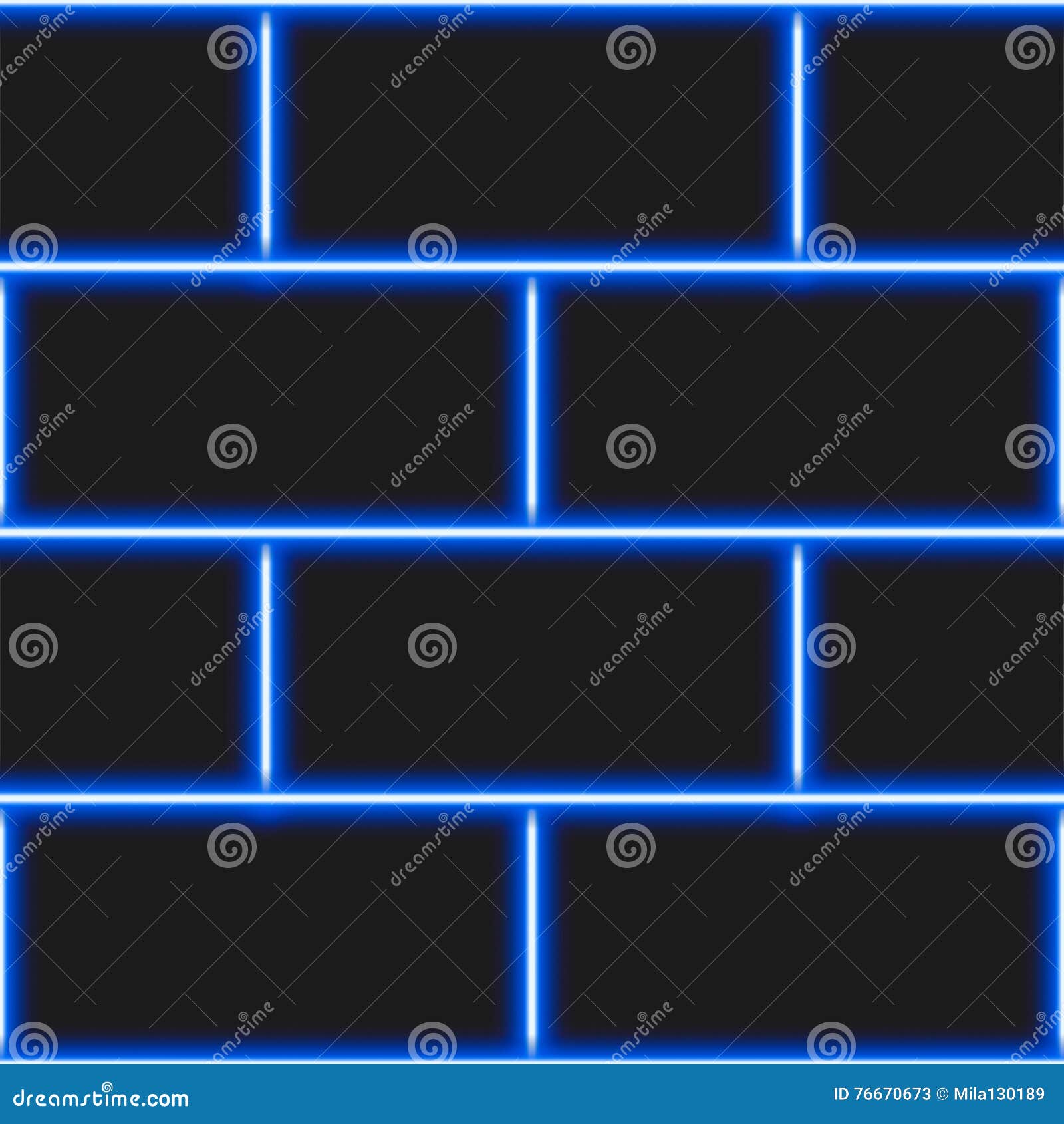 Seamless Pattern with Blue Neon Brick Wall on Dark Gray Background for ...