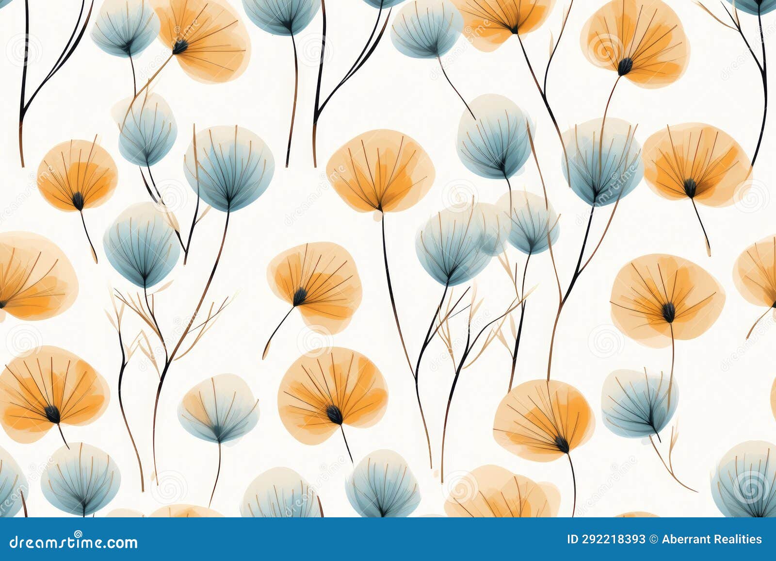 Seamless Pattern with Blue and Orange Flowers on a White Background ...
