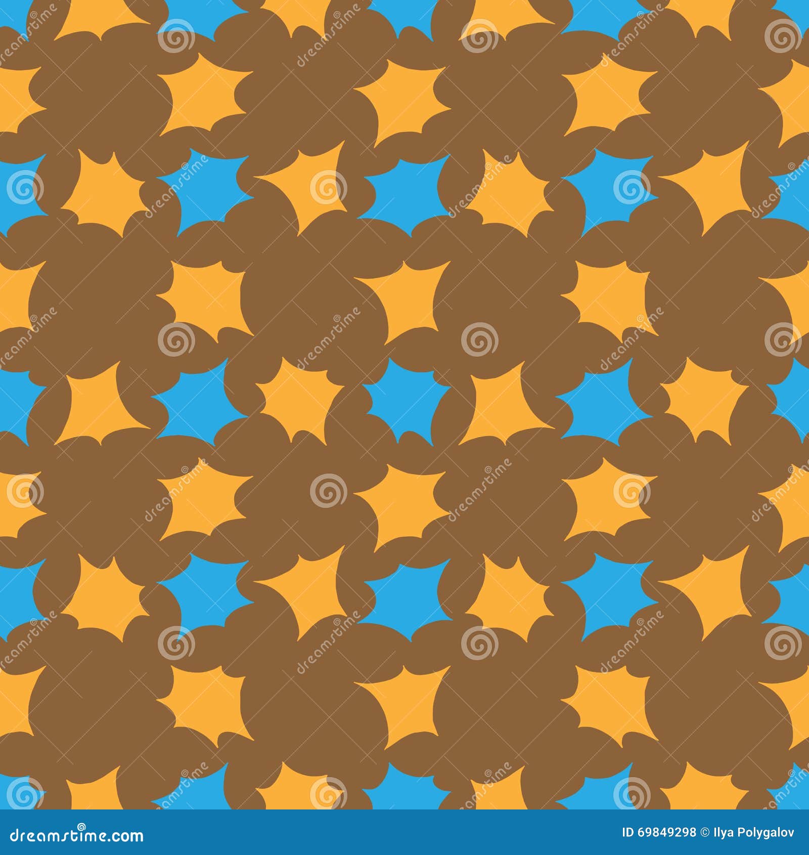 Seamless Pattern of Blue Orange Stars Shapes Stock Illustration ...