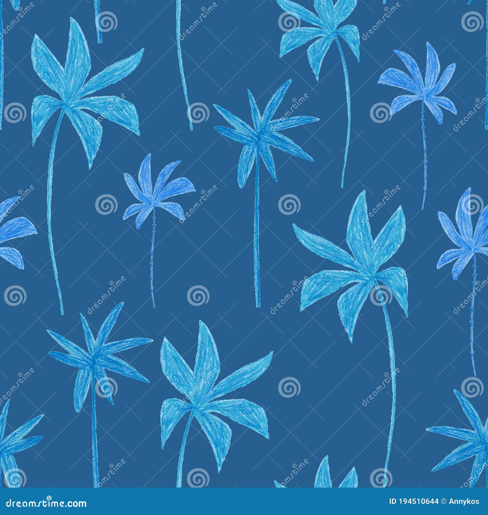 Seamless Pattern with Blue Palm Trees Stock Illustration - Illustration ...