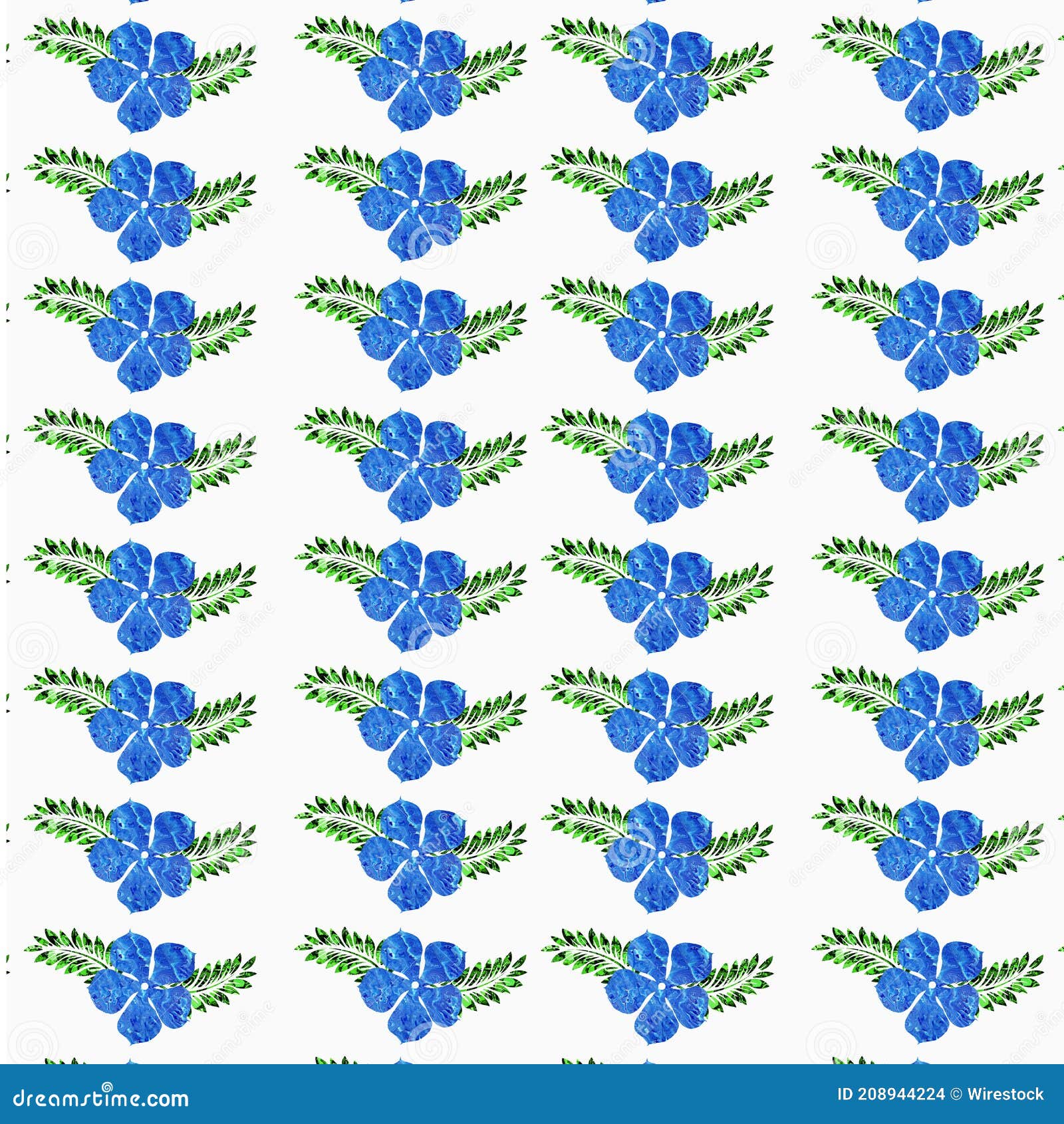 Seamless Pattern of Blue Periwinkle Flowers with Green Leaves Isolated ...