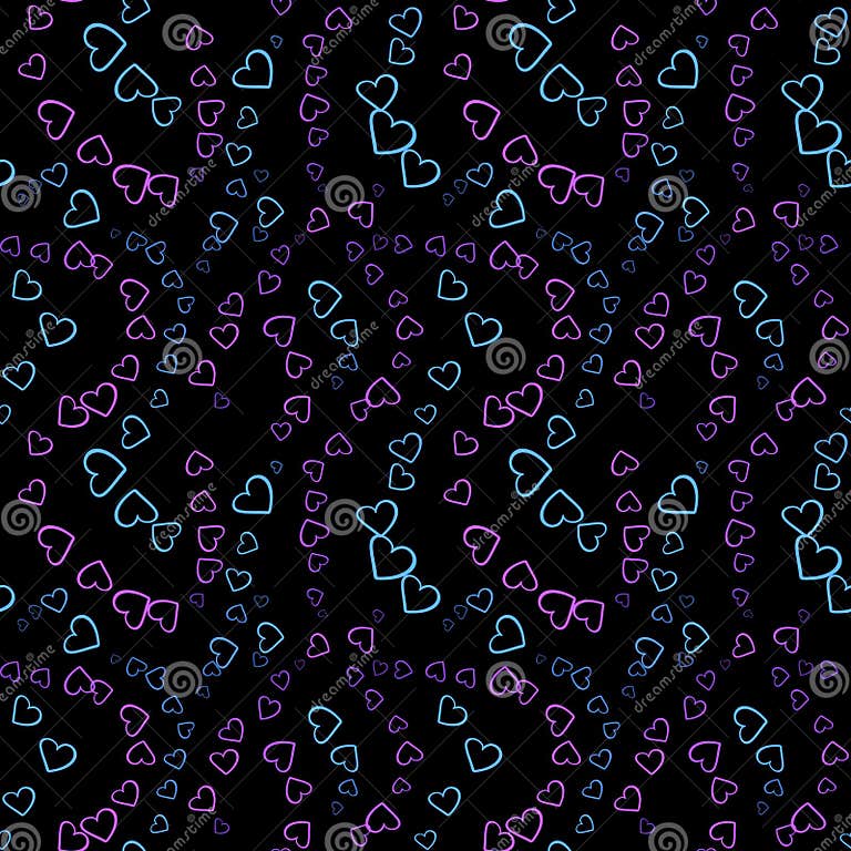 Seamless Pattern with Blue and Purple Hearts on a Black Background ...