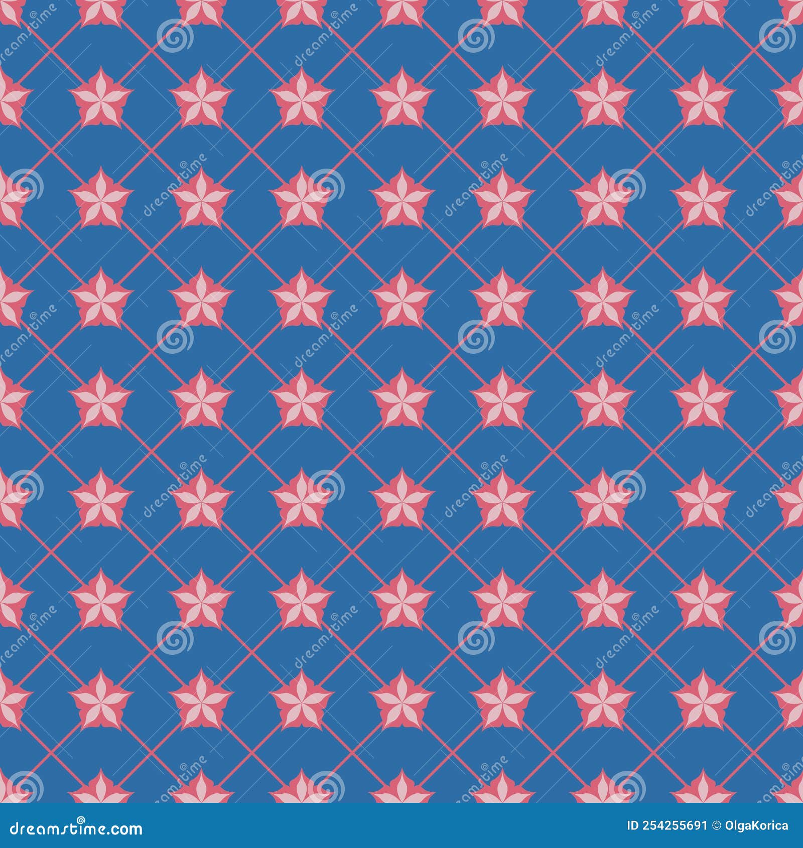 Seamless Pattern Blue Red Star Night Sky, Simple Flat Background Stock ...