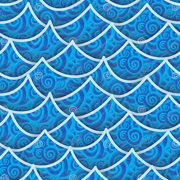 Seamless Pattern Blue Sea Wave Stock Illustration - Illustration of ...