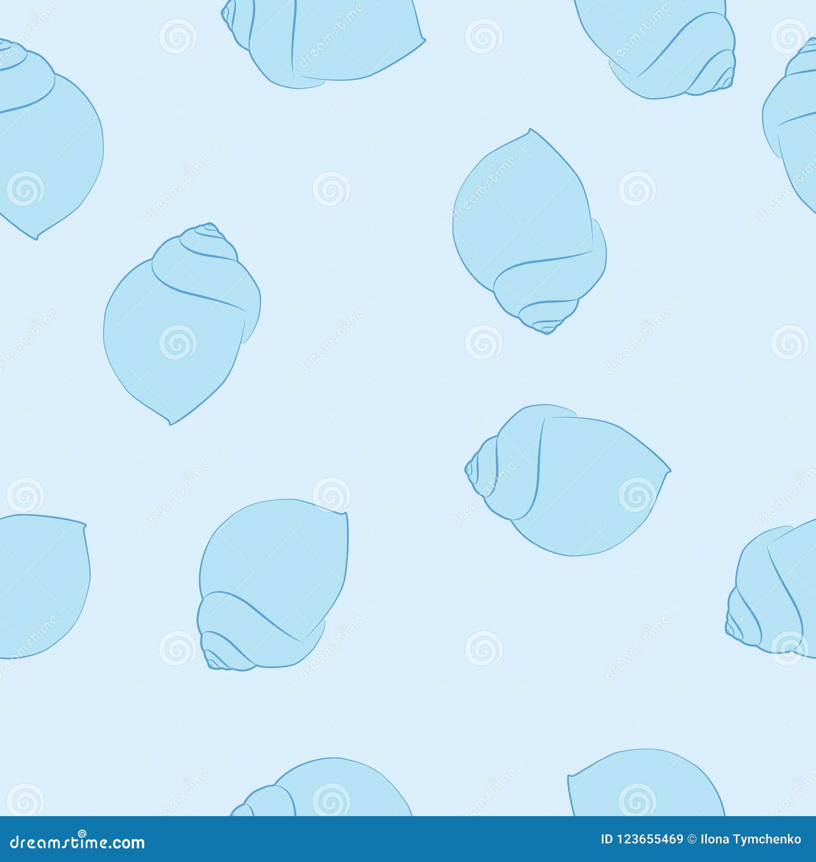 Seamless Pattern Blue Seashells Silhouettes on Blue Stock Vector ...