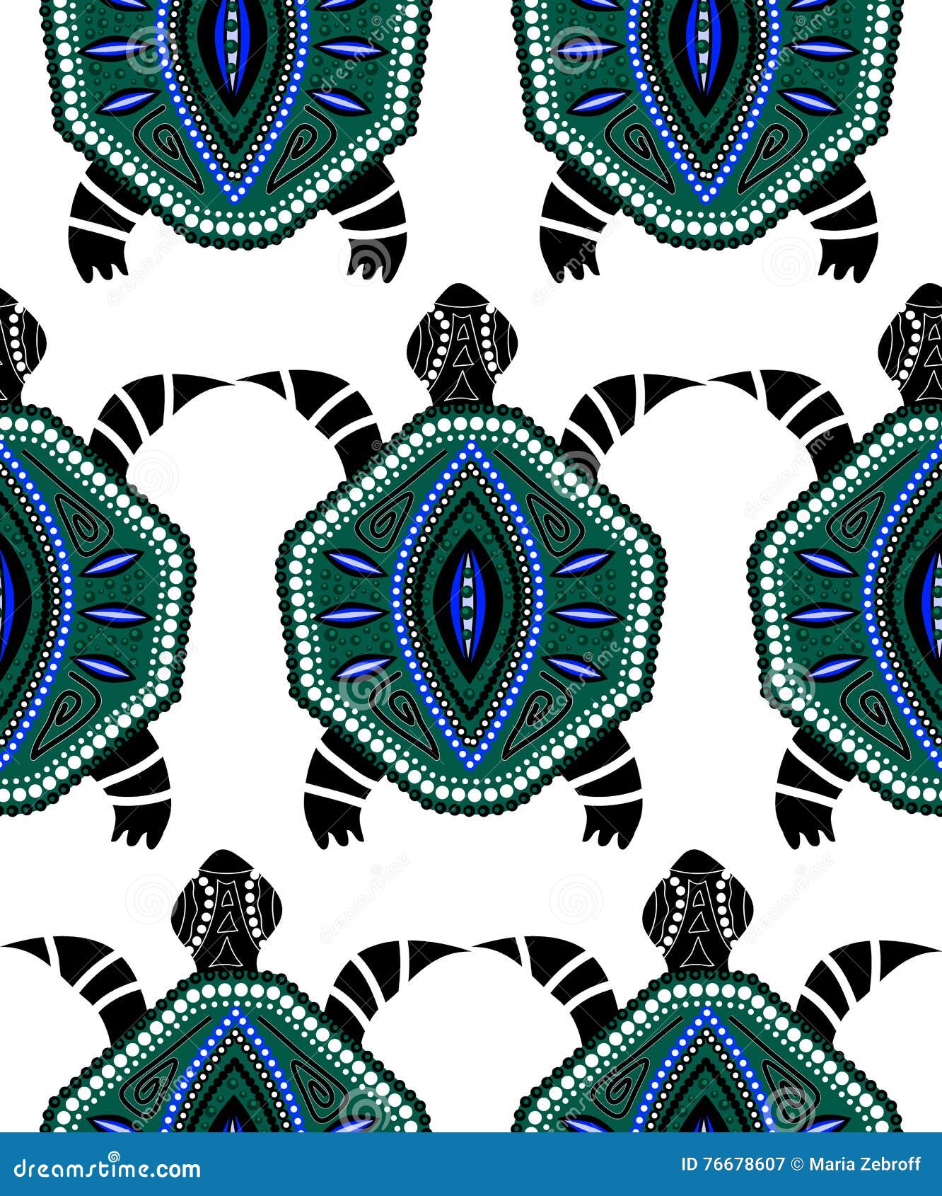 Seamless Pattern of Blue Turtles Stock Vector - Illustration of asian ...