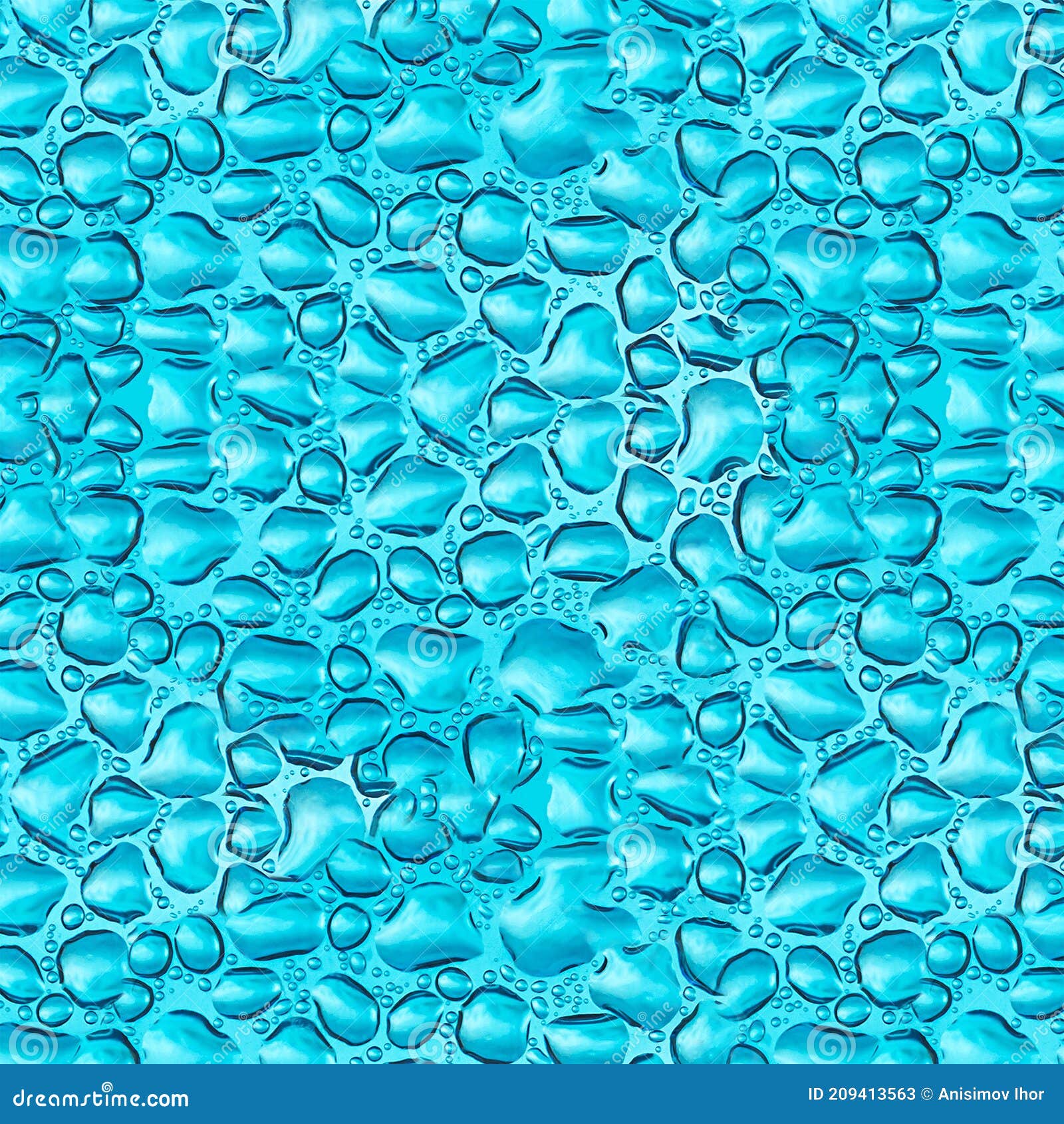 Seamless Pattern of Blue Water Drops on a Turquoise Background. Sea ...