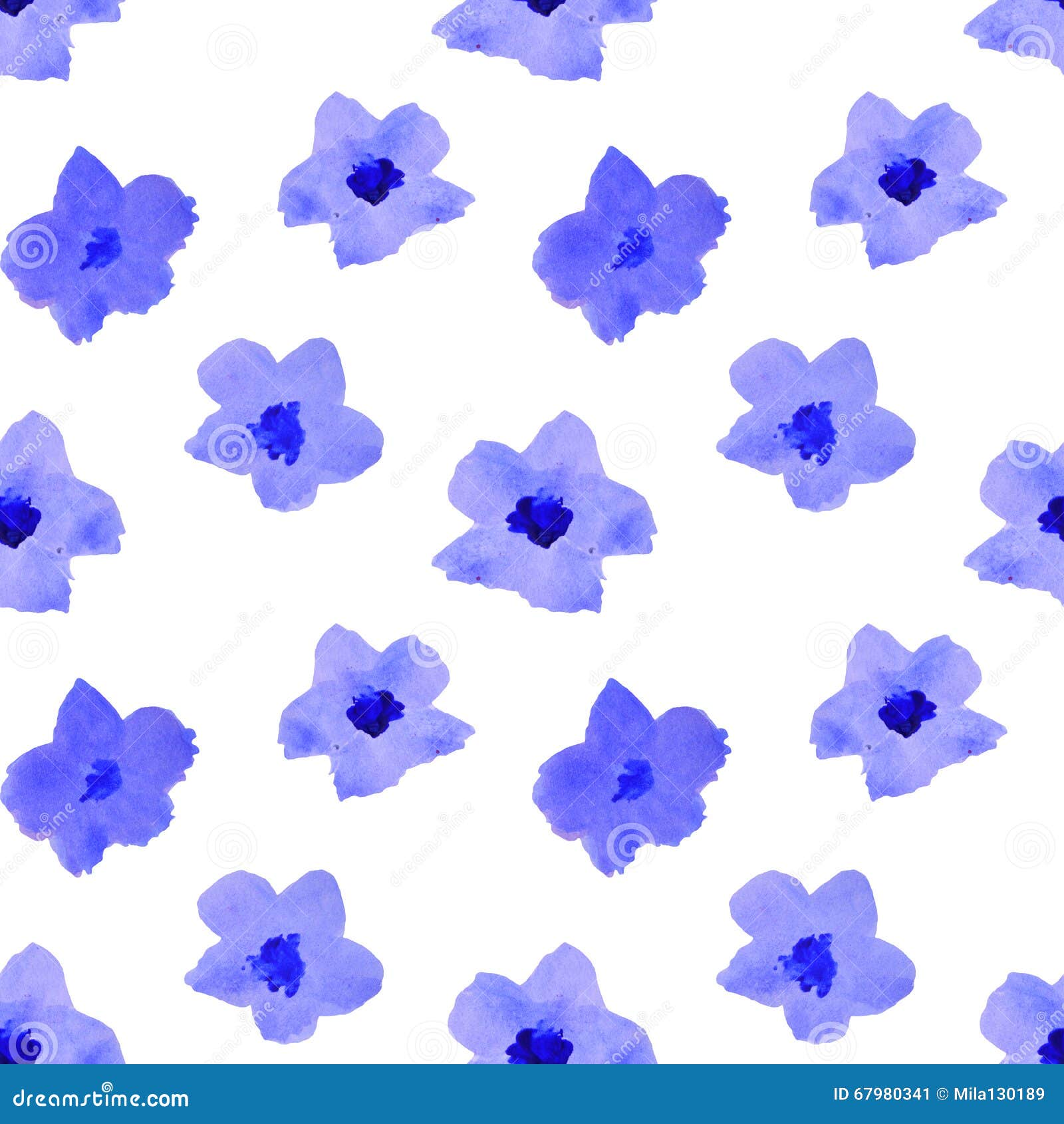 Seamless Pattern with Blue Watercolor Flowers Stock Illustration ...