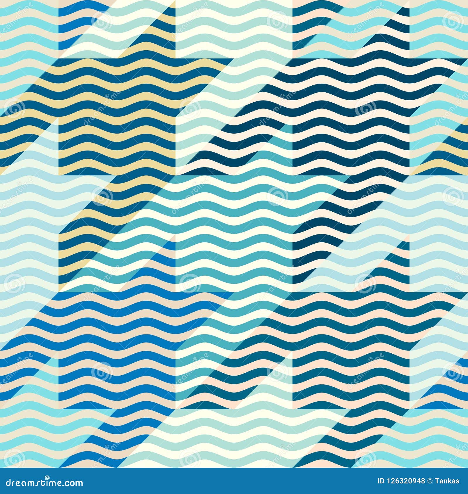 Blue Waves Pattern in Patchwork Style. Stock Vector - Illustration of ...