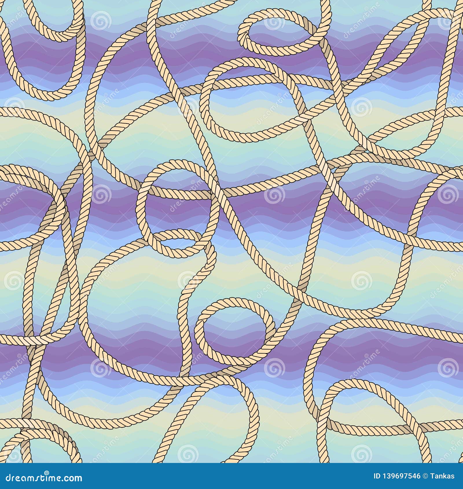 Blue Waves Pattern and Rope in Marine Style. Stock Vector ...