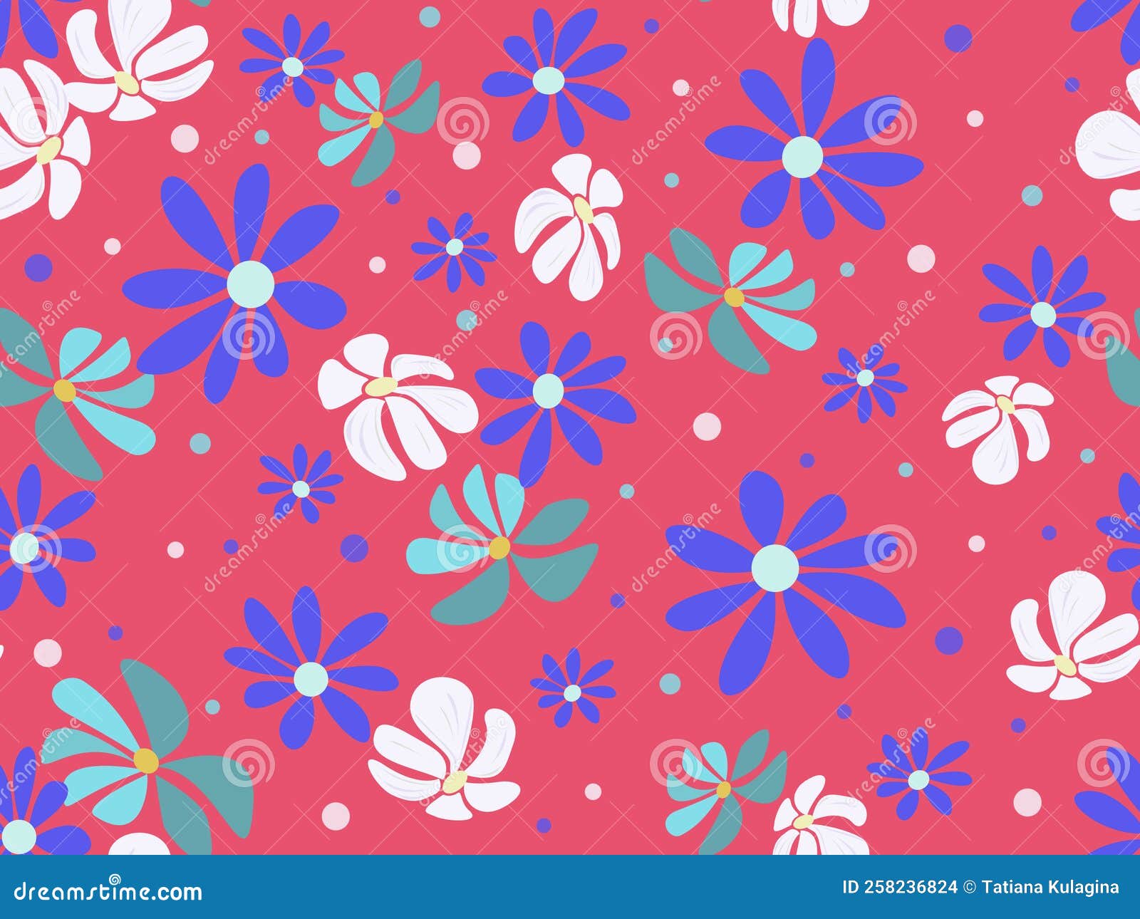 Seamless Pattern with Blue and White Flowers on a Pink Background ... Seamless Pattern with Blue and White Flowers on a Pink Background ...