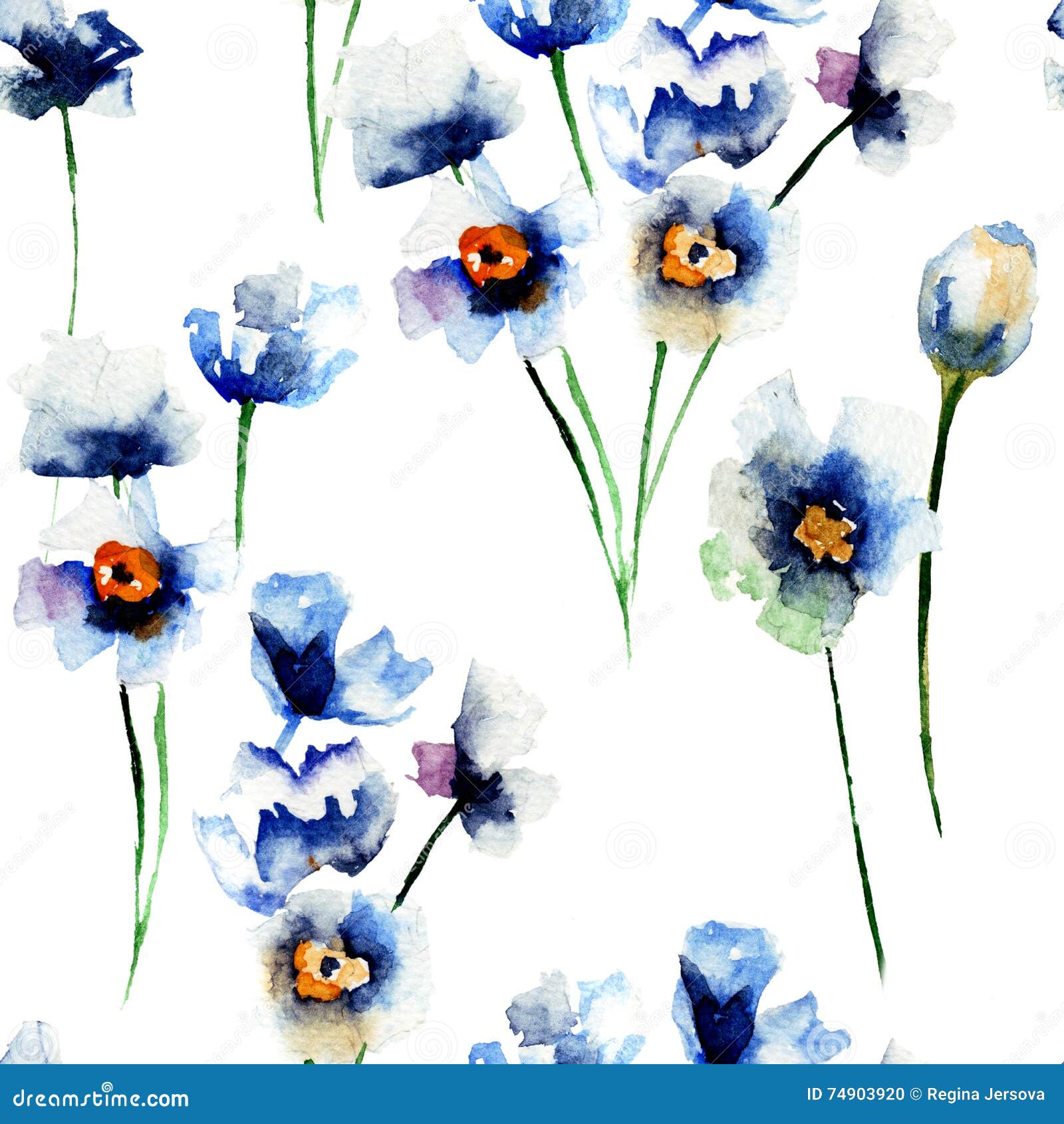 Seamless Pattern with Blue Wild Flowers Stock Illustration ...