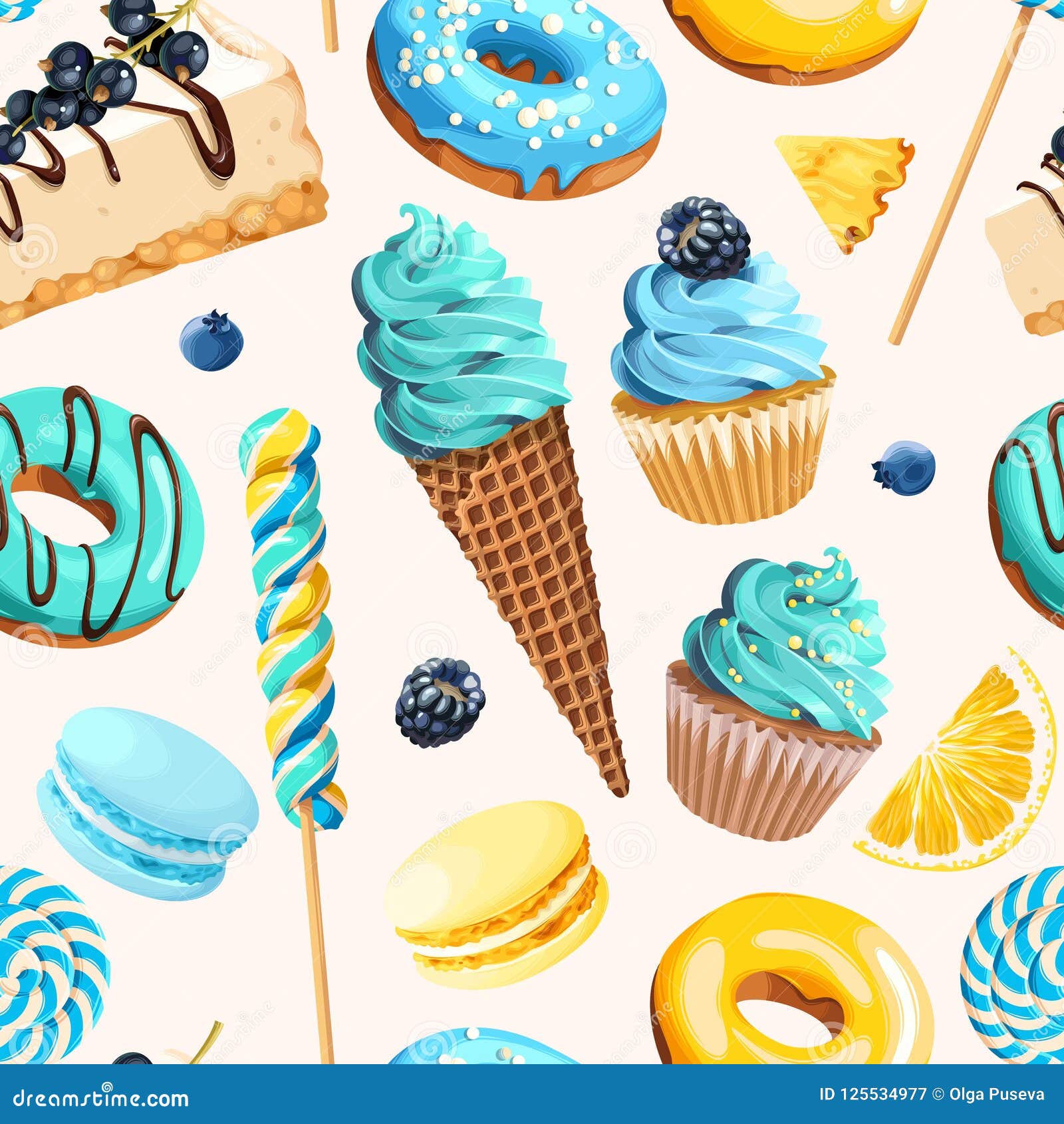 Seamless Pattern with Blue and Yellow Sweets Stock Vector ...