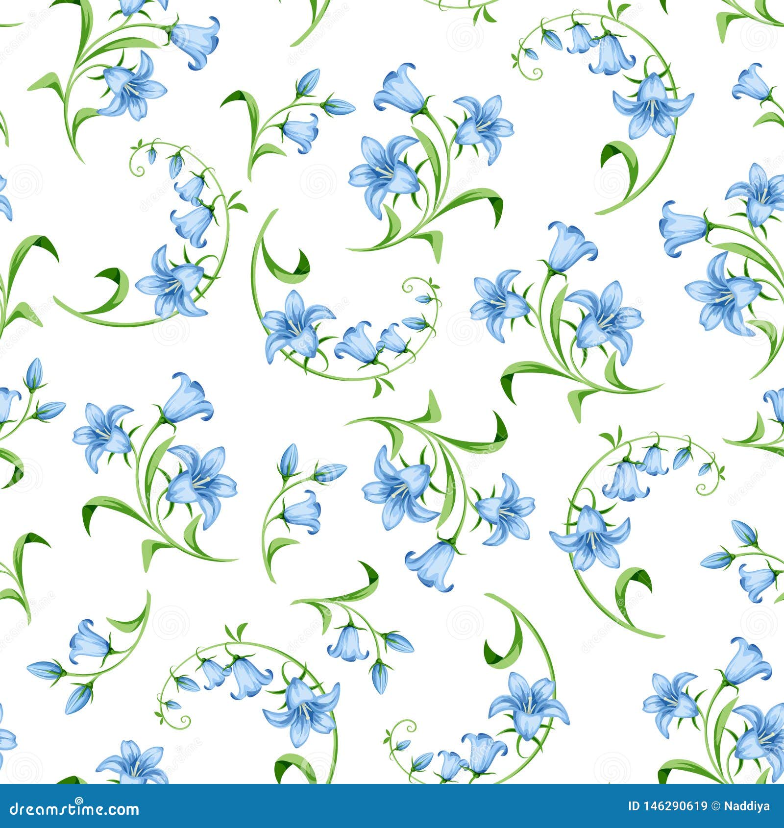 Seamless Pattern with Bluebell Flowers. Vector Illustration. Stock ...