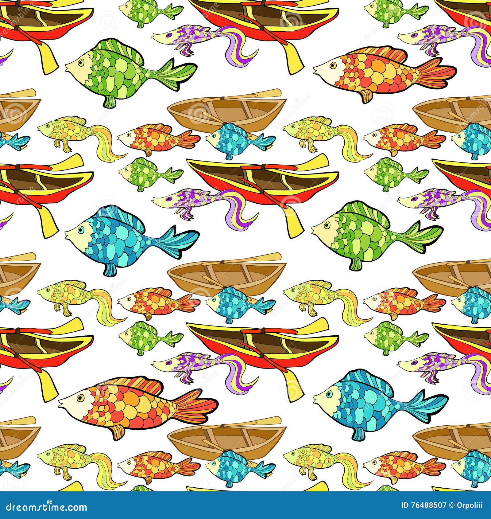 Seamless Pattern Boat, Fish, Fishing. Vector Illustration Stock Vector ...