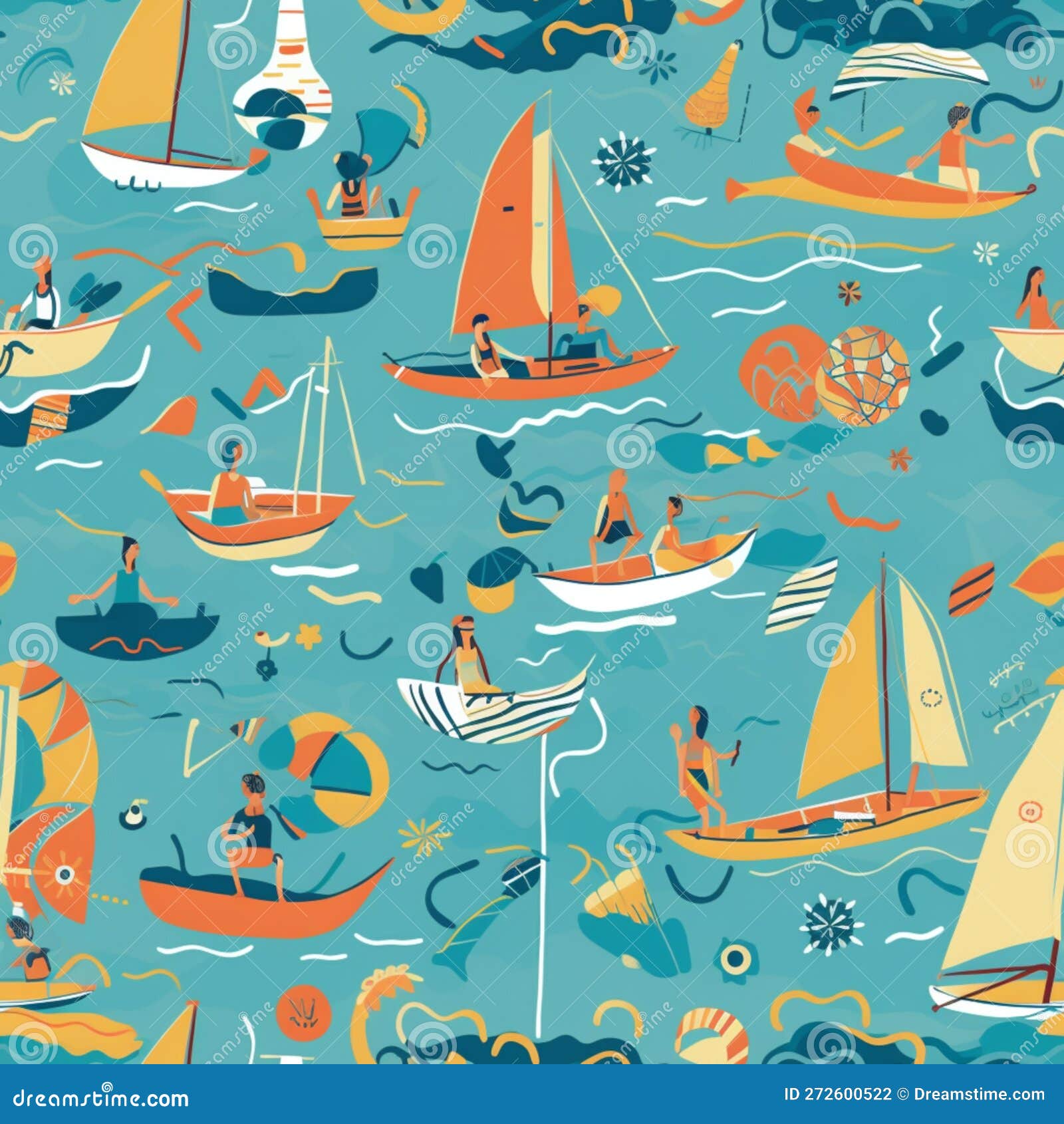 Seamless Pattern with Boats on a Blue Background. Creative AI Stock ...