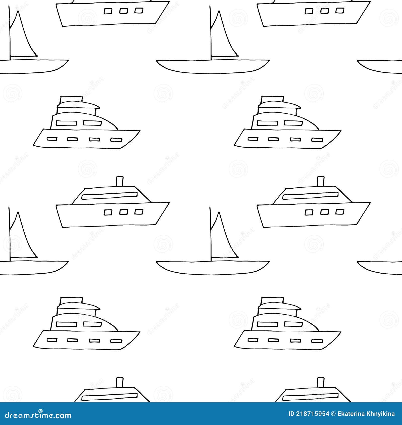 Seamless Pattern Boats, Vector Illustration, Hand Drawn Stock Vector ...