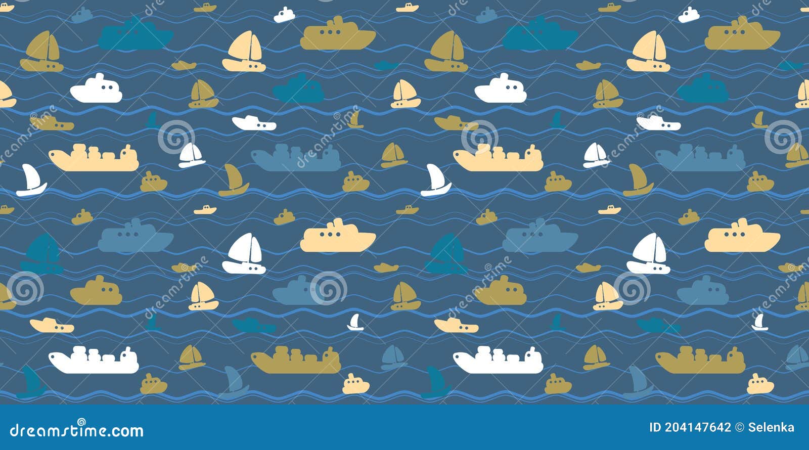 Seamless Pattern with Boats, Yachts and Sea Waves Stock Vector ...