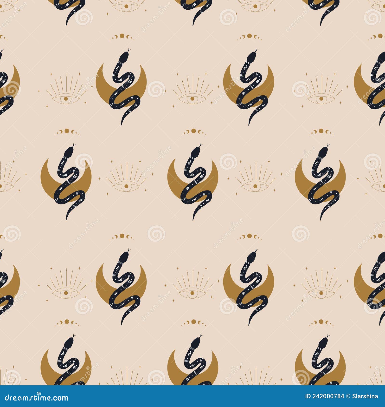 Seamless Pattern with Boho Magic Snake and Moon. Mystical Symbol in a ...