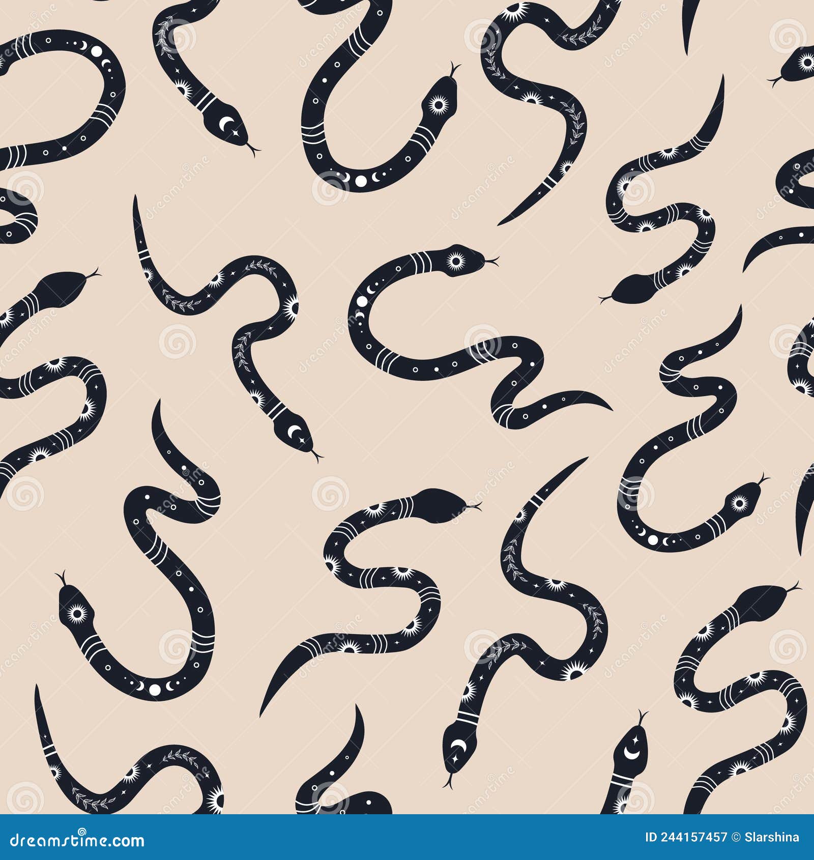 Seamless Pattern with Boho Magic Snake. Mystical Symbol in a Trendy ...