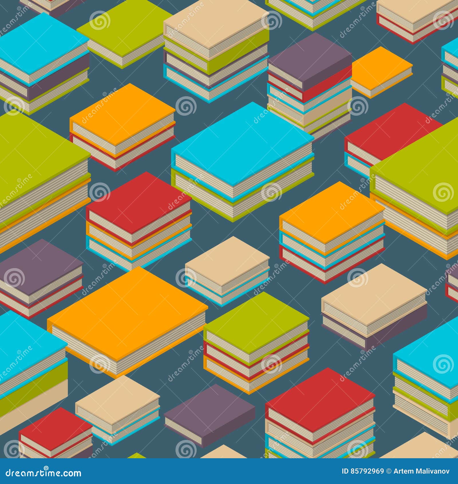 Seamless Pattern of Books. Isometric Flat Style. Stock Vector ...