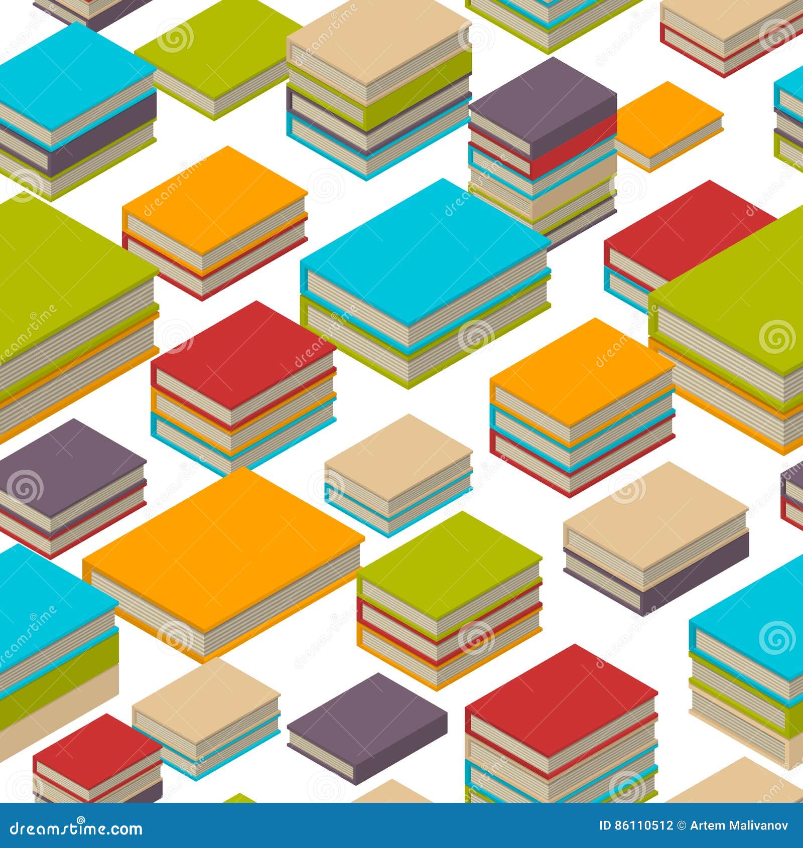 Seamless Pattern of Books. Isometric Flat Style. Stock Vector ...