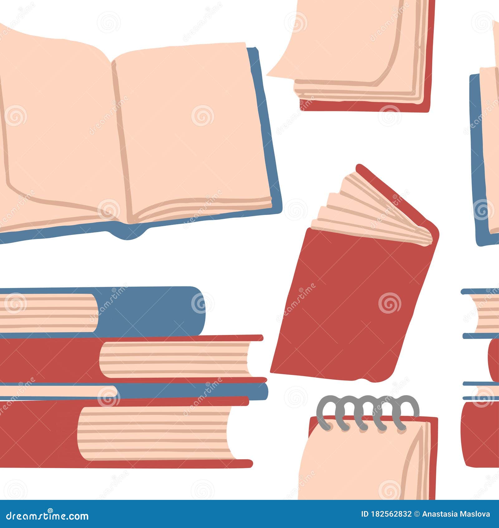 Seamless Pattern Of Books And Notepad Stack Of Books Empty Open Book ...
