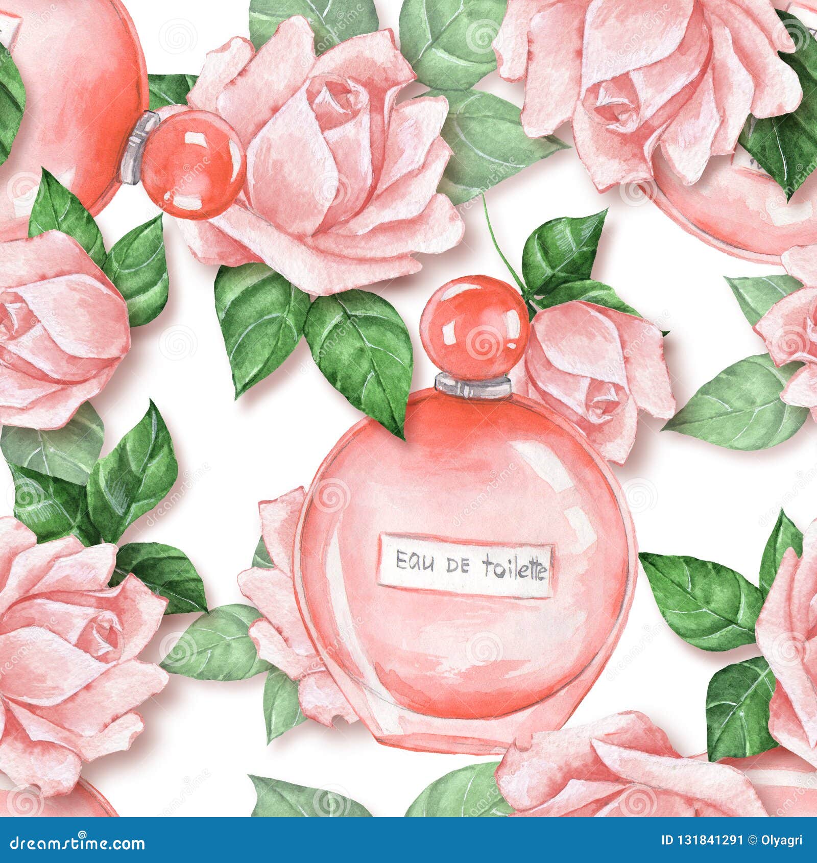 Seamless Pattern with Bottle of Perfume and Flowers Stock Illustration ...