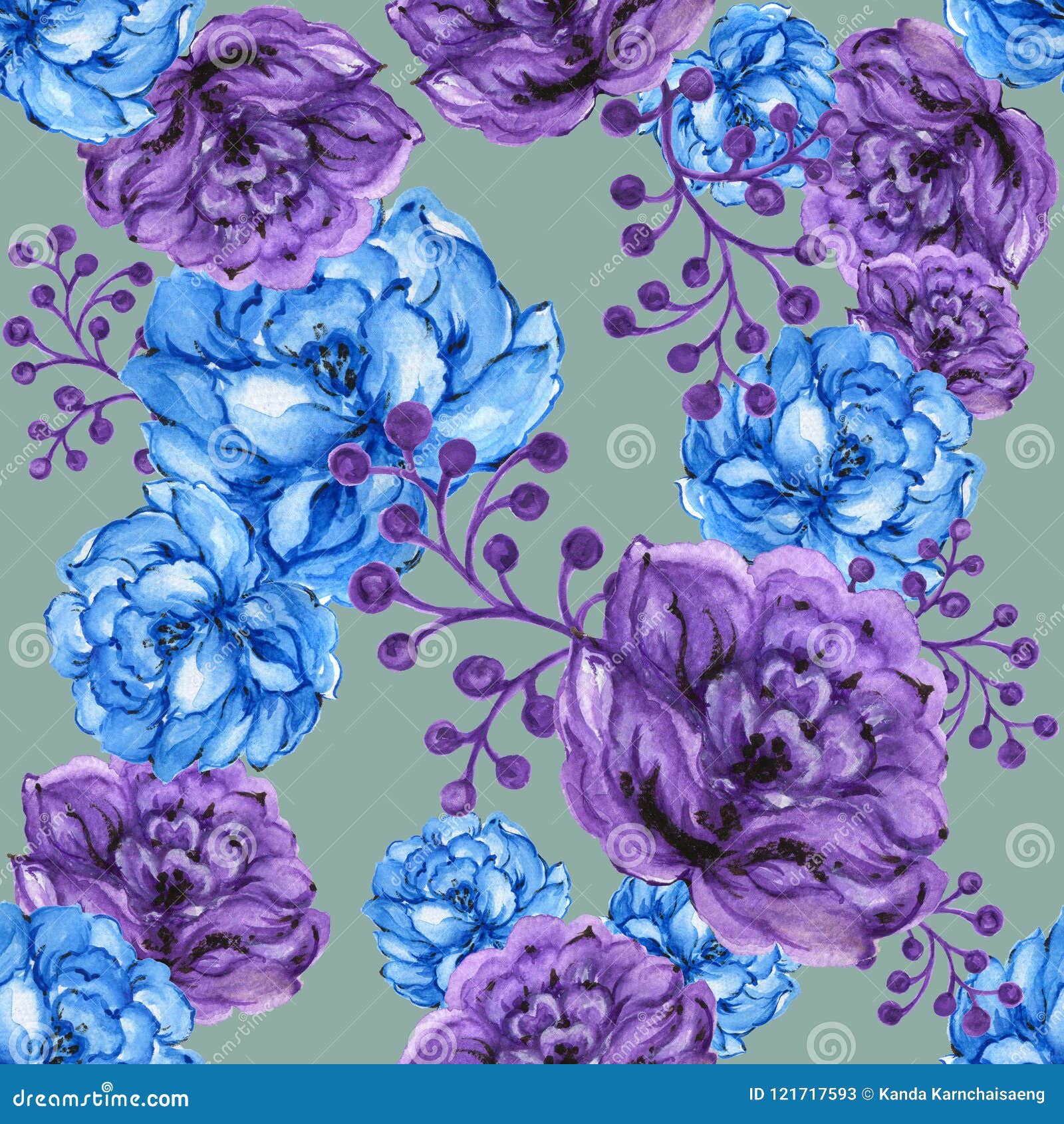 Seamless Pattern Bouquet Rose Blue Purple Flowers and Plant Stock ... Seamless Pattern Bouquet Rose Blue Purple Flowers and Plant Stock ...