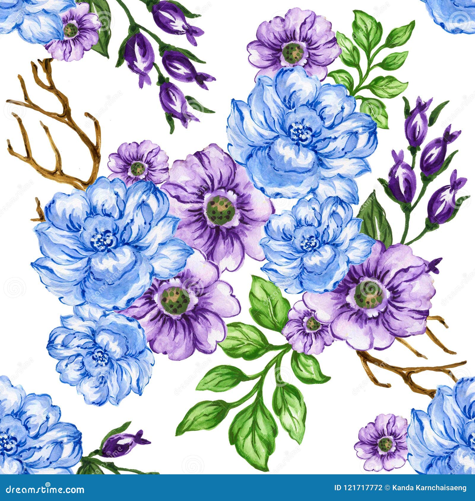 Seamless Pattern Bouquet Rose Blue Purple Flowers and Plant Stock ... Seamless Pattern Bouquet Rose Blue Purple Flowers and Plant Stock ...
