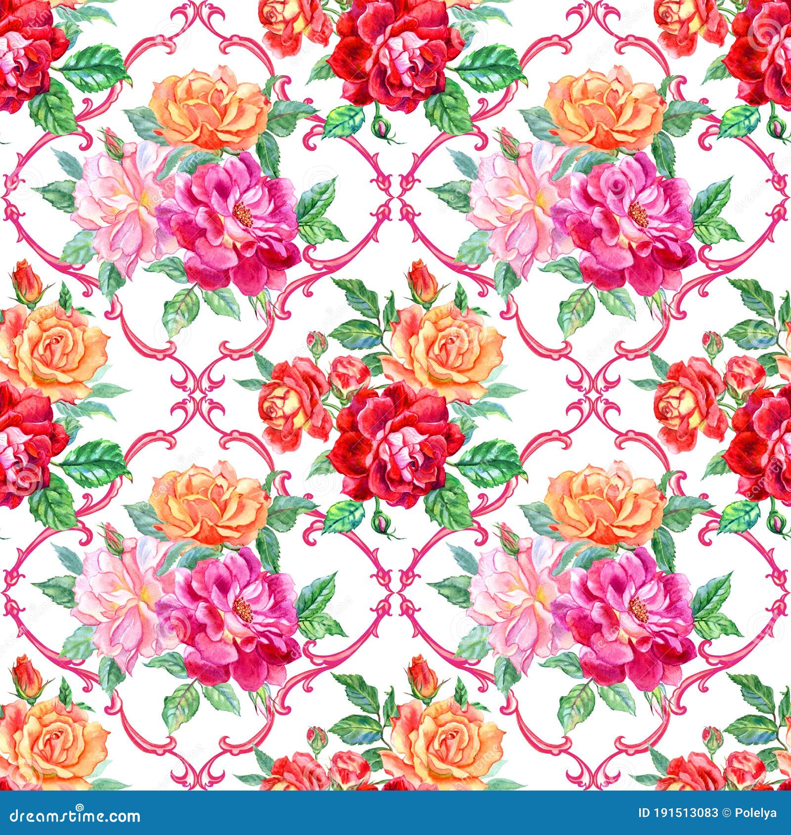 Seamless Pattern of Bouquets of Roses and Baroque Pattern Stock ...