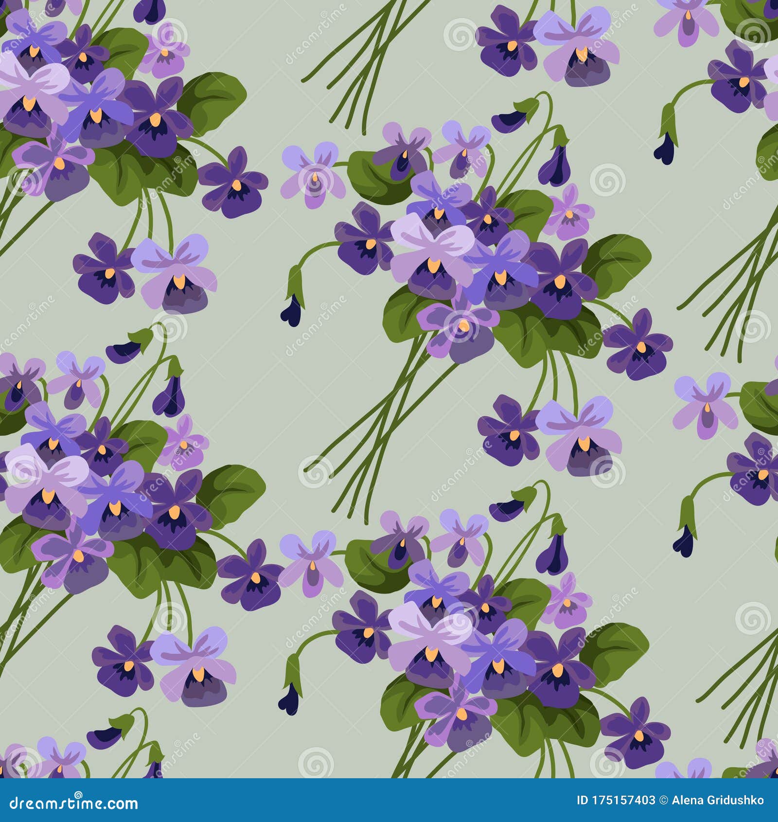 Seamless Pattern with Bouquets of Violet on a Blue Background. Cute ...