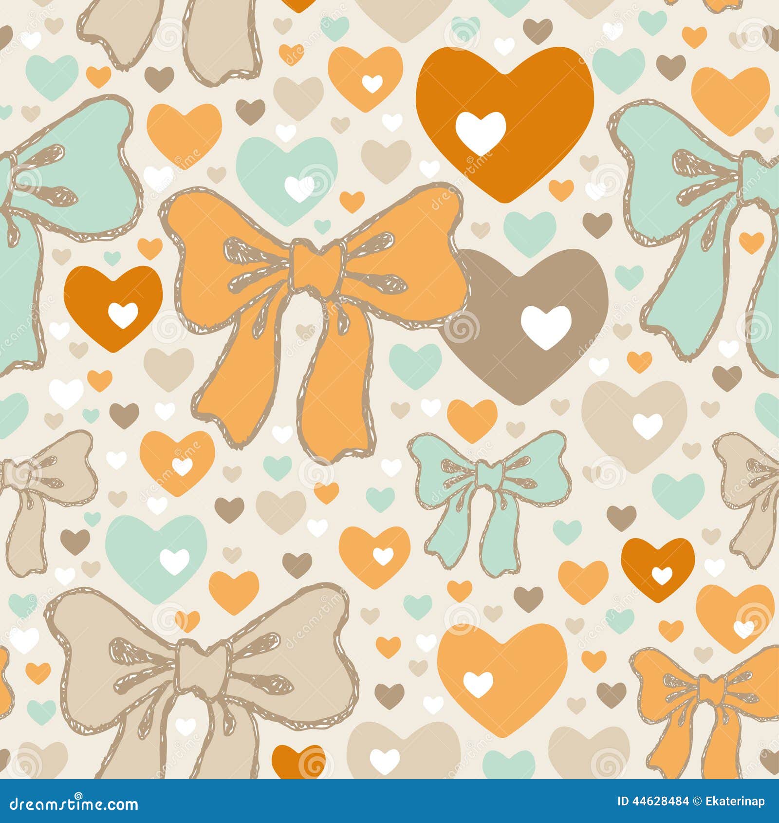 Seamless Pattern with Bows and Hearts. Stock Vector - Illustration of ...