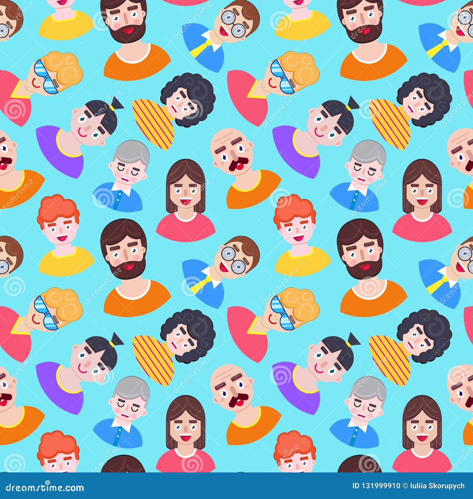 Pattern with Different Boys Stock Vector - Illustration of glasses ...