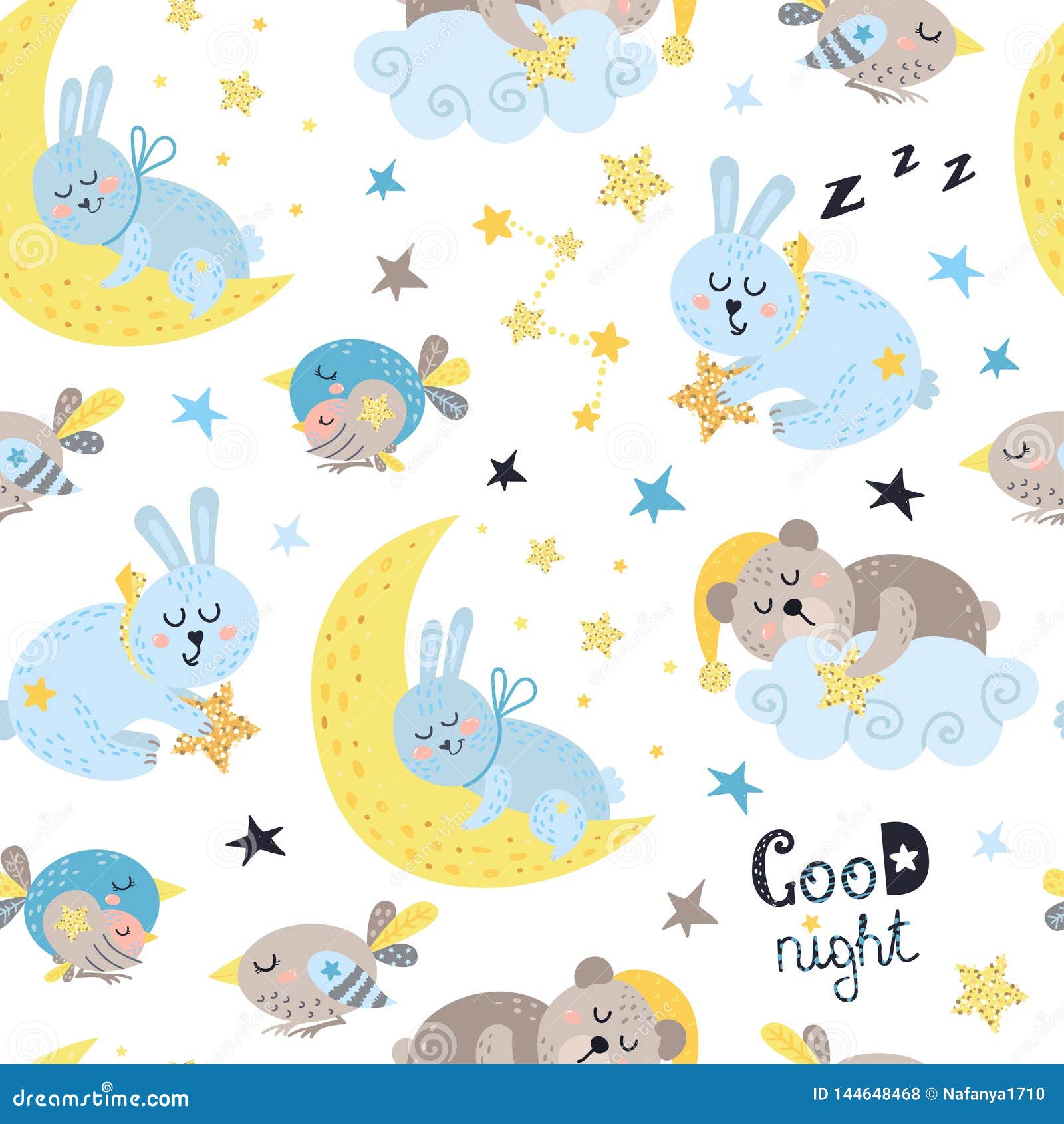 Seamless Pattern for Boys with Sleeping Animals Stock Vector ...