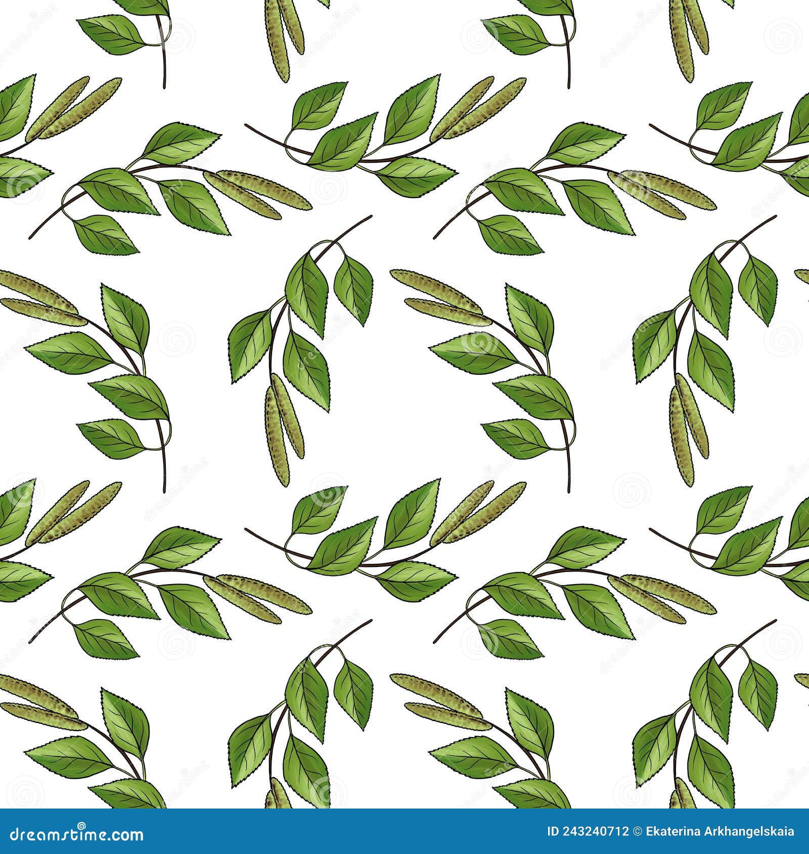 Seamless Pattern with Branch of Birch Tree Stock Illustration ...