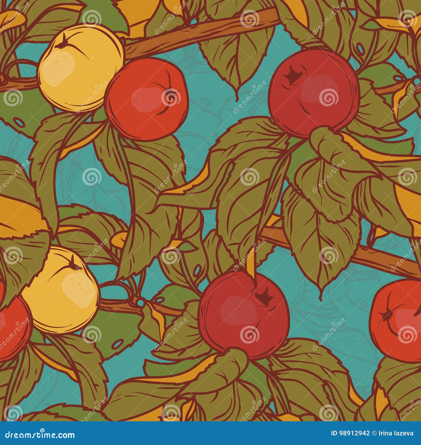 Seamless Pattern with Branches of Apple Tree Stock Vector ...