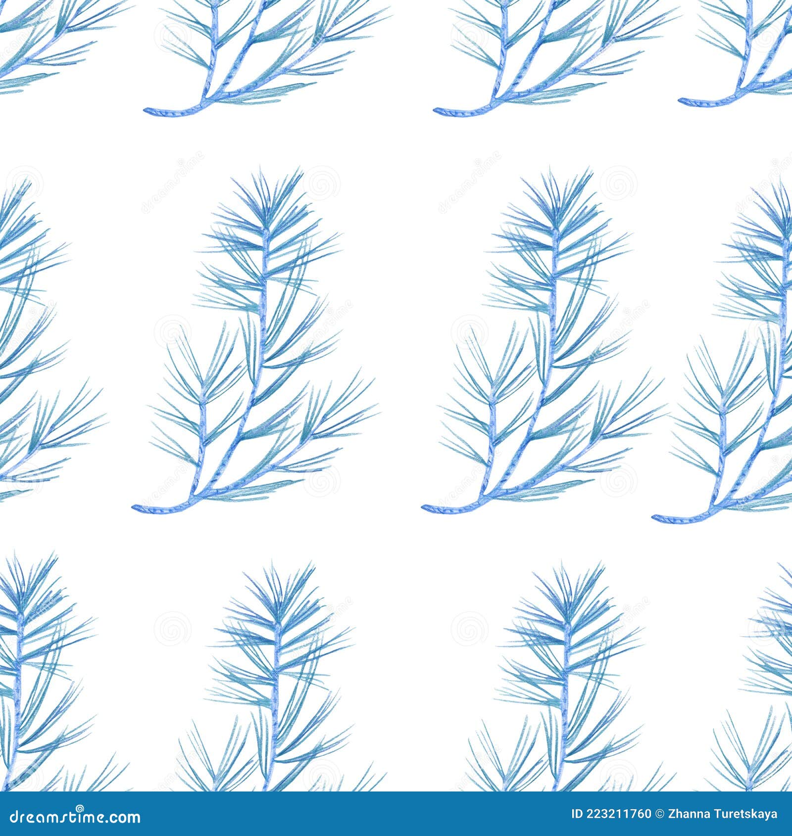 Seamless Pattern with Branches of Pine Tree Cut Out on White Background ...